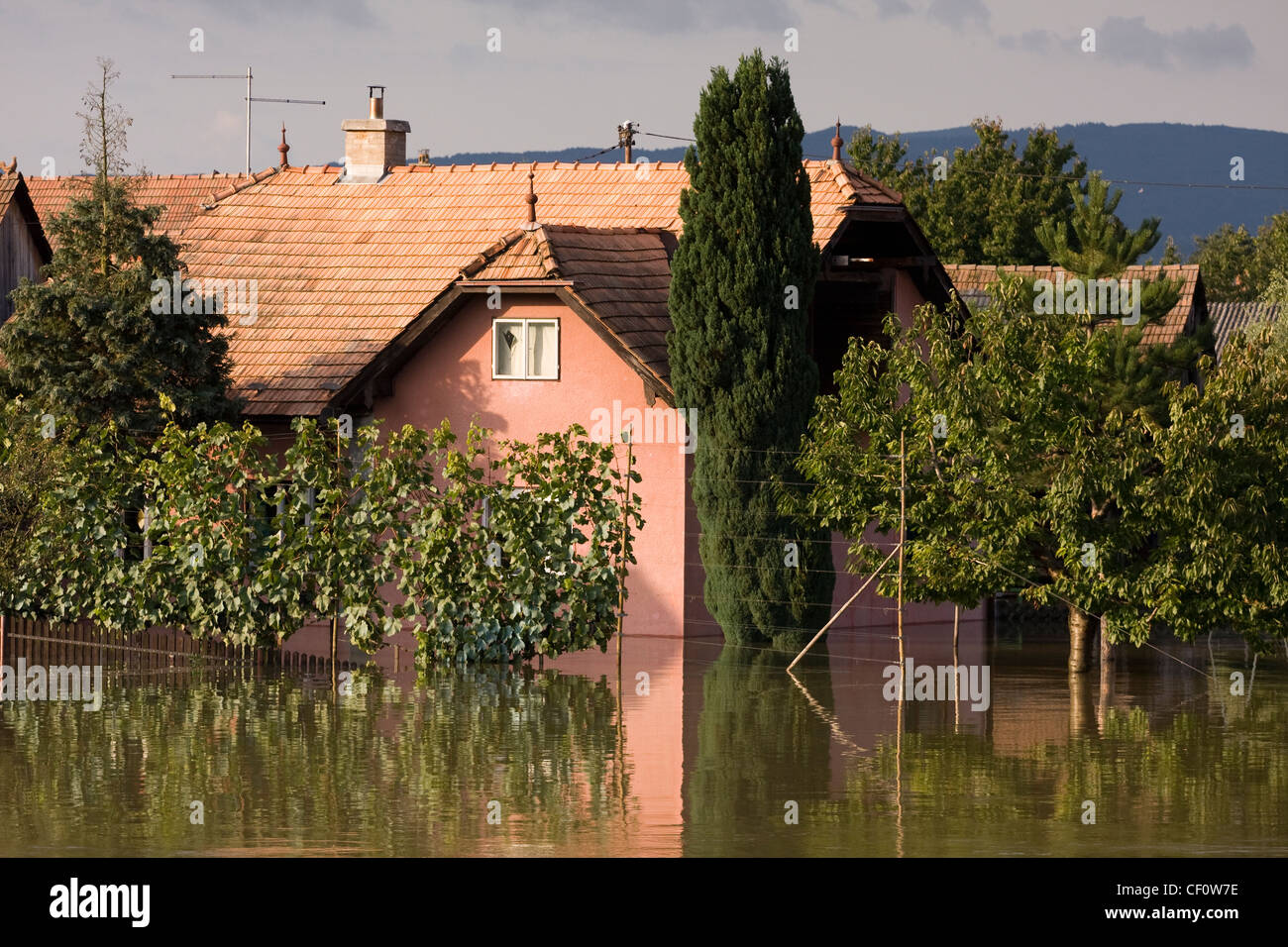 Flooded house after heavy rain in the evening sunlight Stock Photo - Alamy