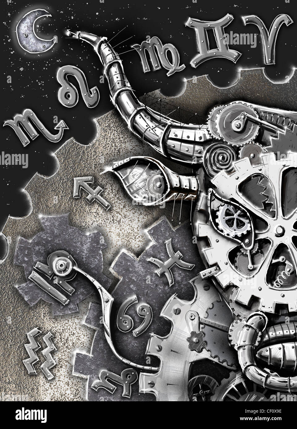 Illustration of the constellation Taurus. The mechanical bull, painted ...