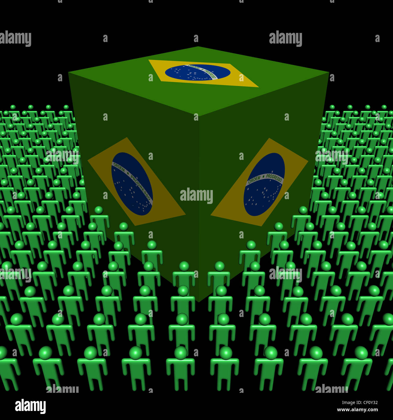 Brazilian flag cube surrounded by people illustration Stock Photo - Alamy
