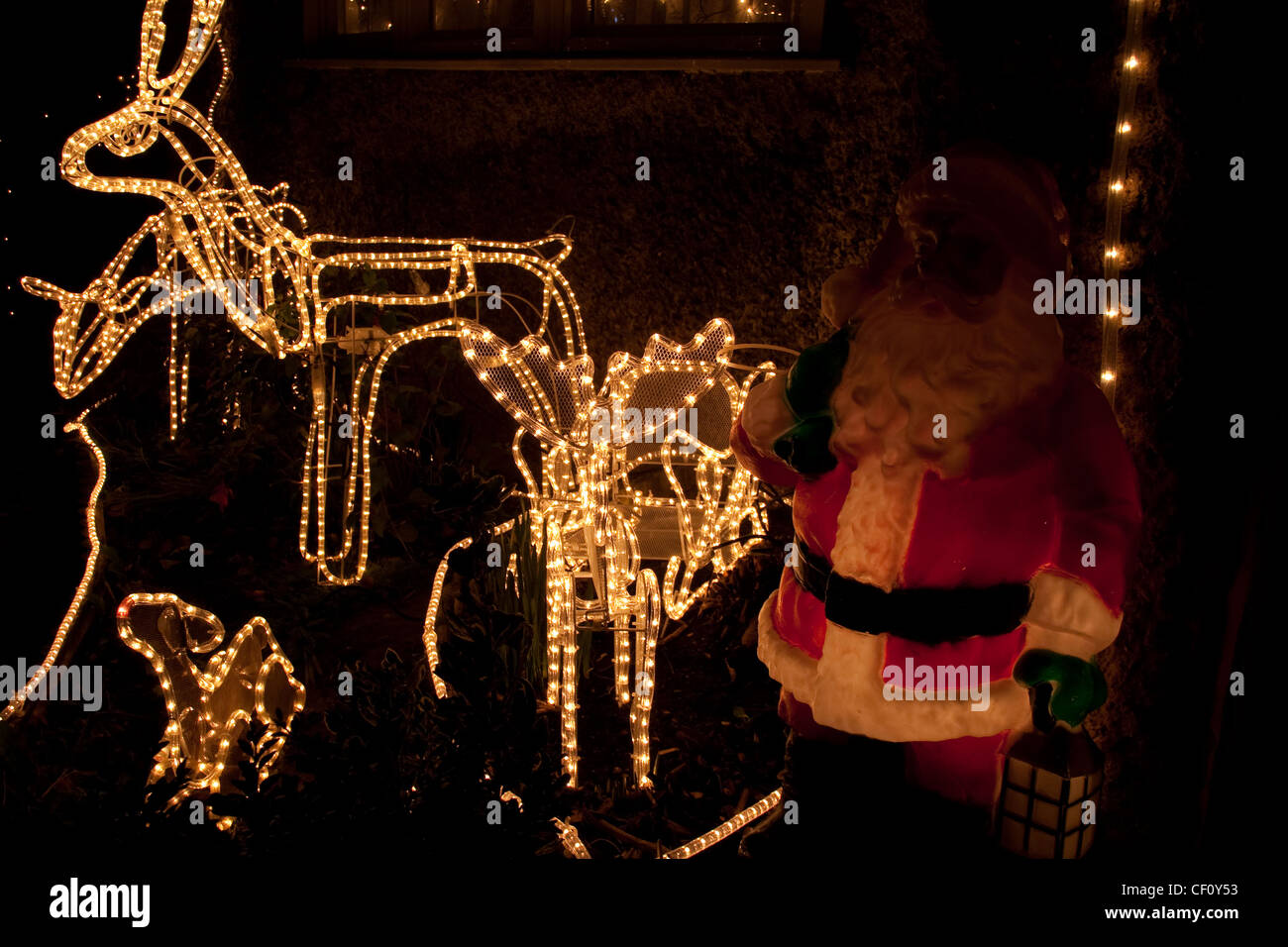 outdoor Christmas lights at night Stock Photo - Alamy