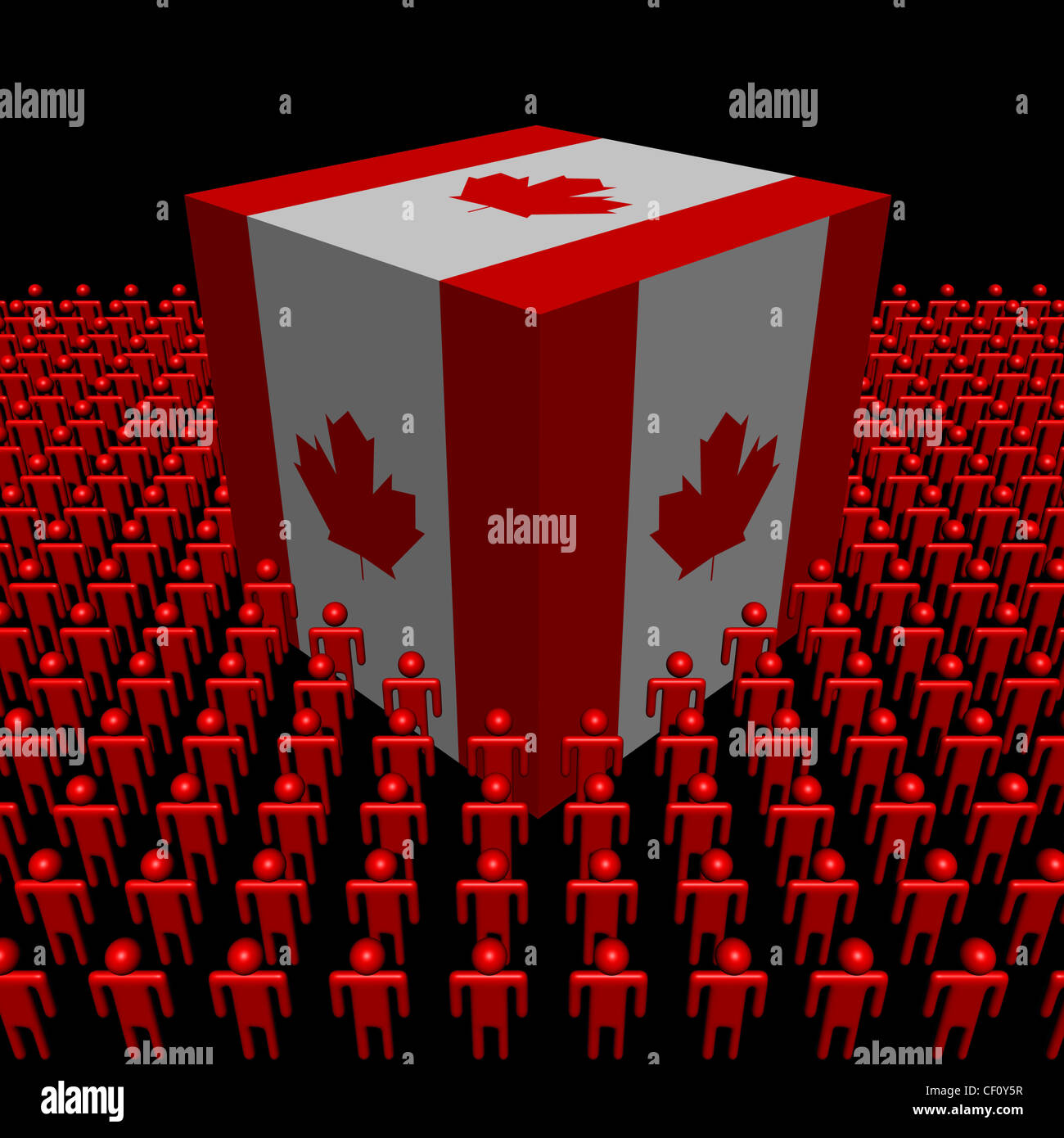 Canadian flag cube surrounded by people illustration Stock Photo - Alamy