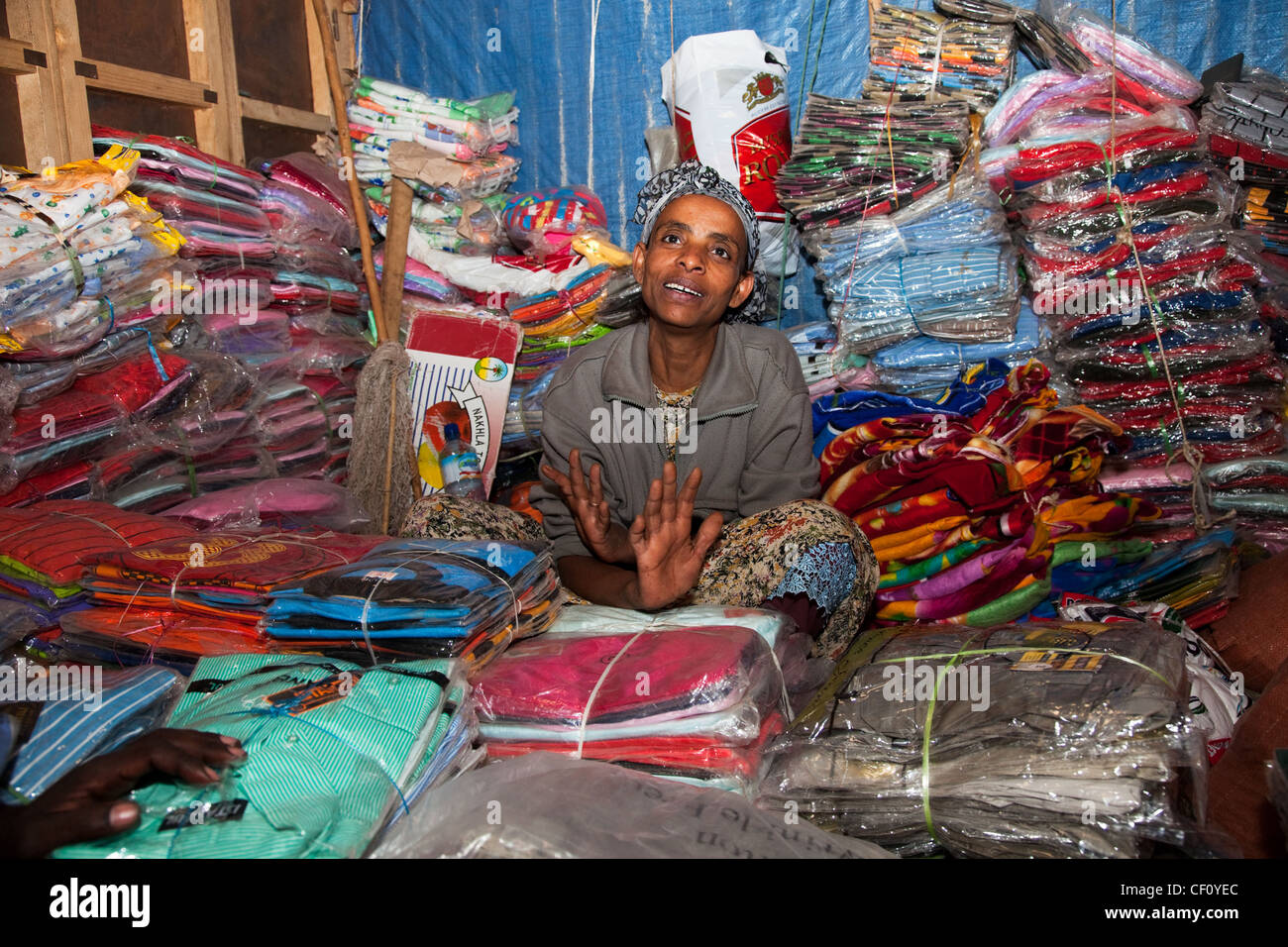 Africa, Ethiopia, Harar, Smugglers market, Woman selling goods smuggled ...
