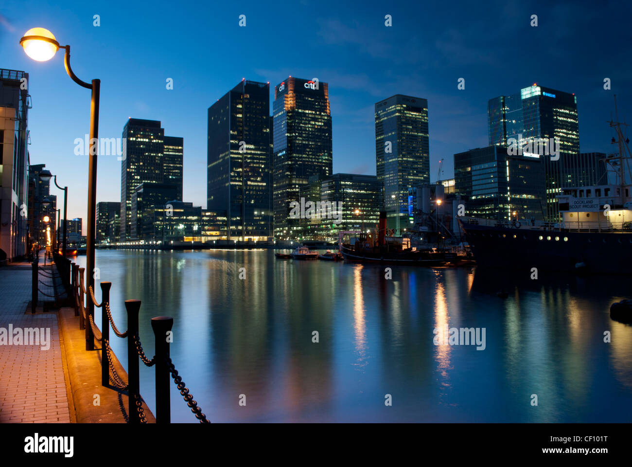 West India Dock at Night, London Docklands Stock Photo - Alamy