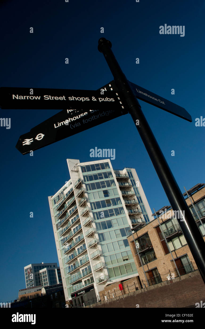 Signpost at London Docklands Stock Photo - Alamy