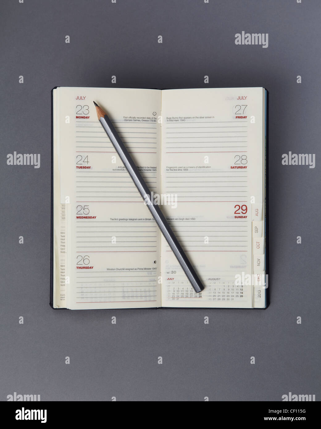 A diary open on late July Stock Photo - Alamy