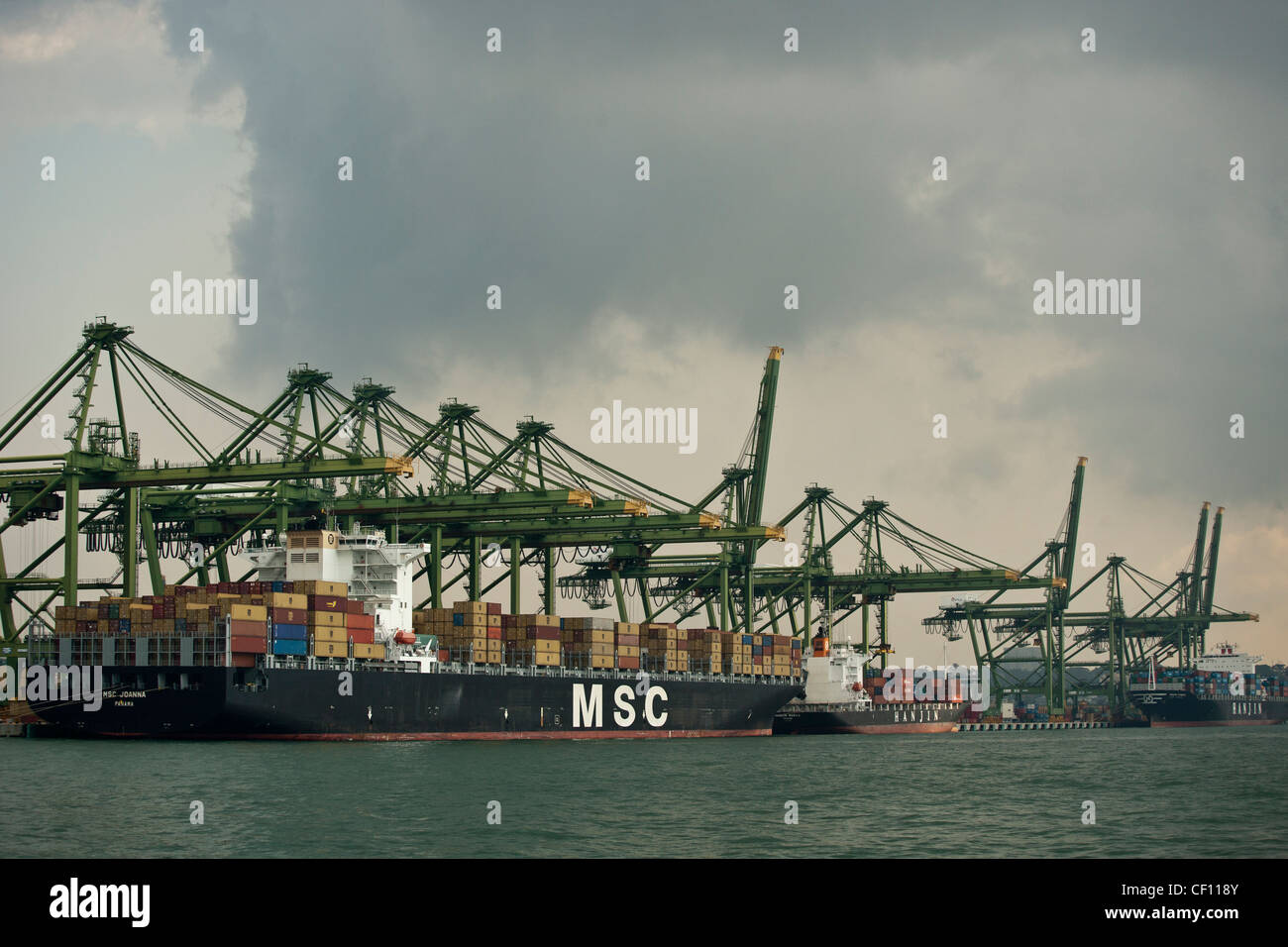 Container ships are seen moored at the Pasir Panjang terminal of the ...