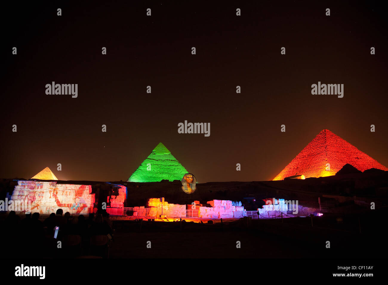 Egypt, Cairo, Giza, Great Pyramids Of Giza during light show Stock ...