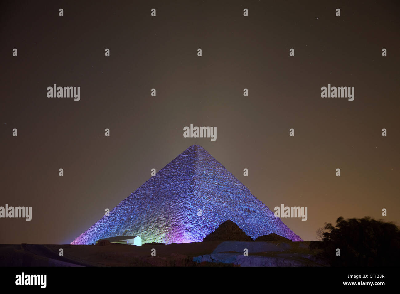 Egypt, Cairo, Giza, Great Pyramids Of Giza during light show Stock ...