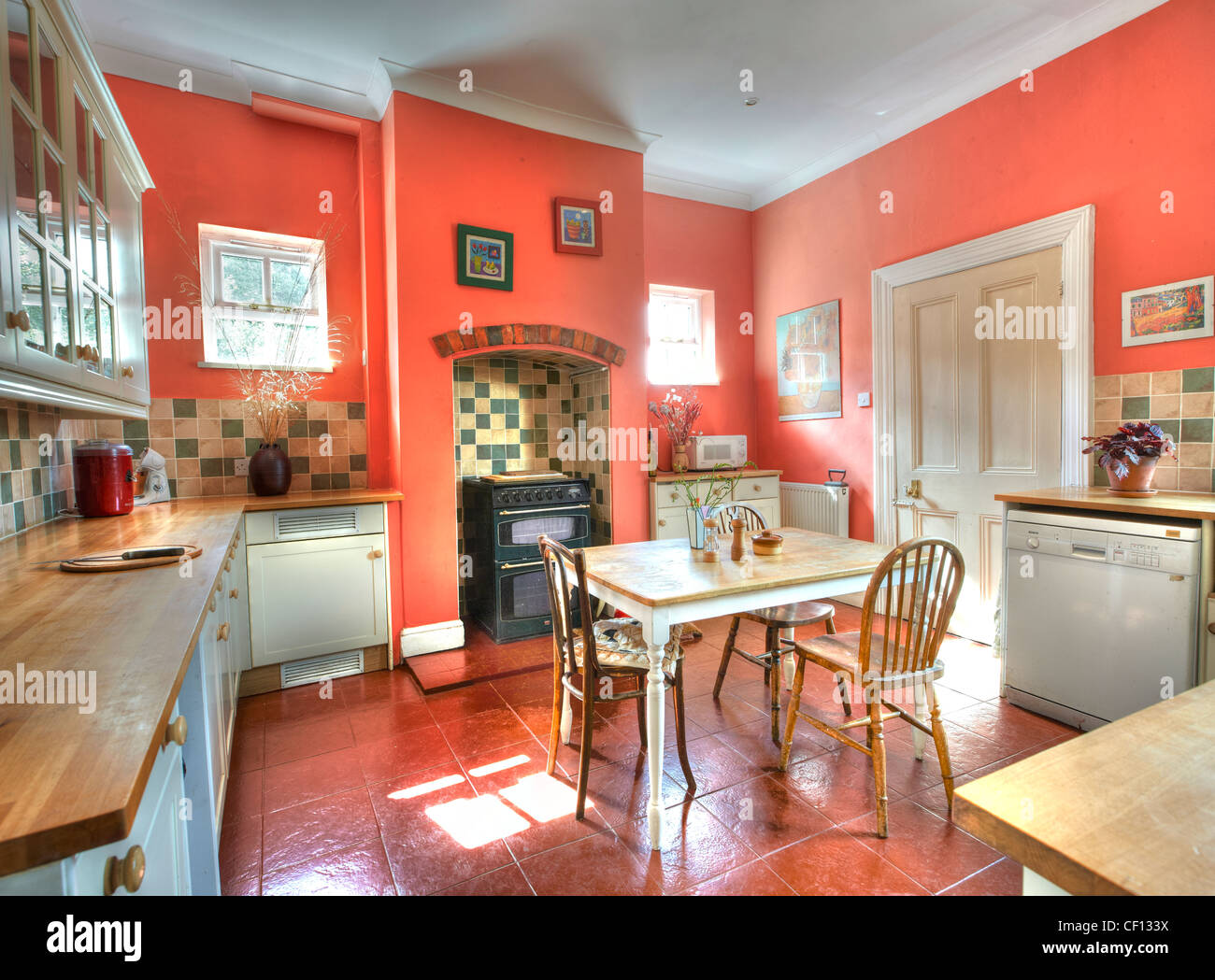 A bright, colourful, modern and tidy kitchen Stock Photo - Alamy