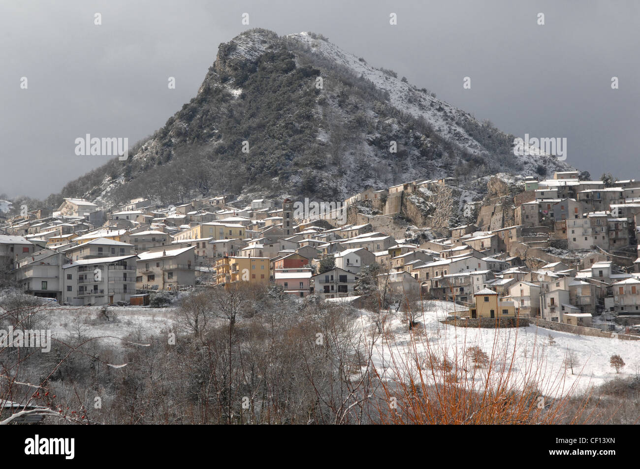 Winter mountain landscape with buildings hi-res stock photography and ...