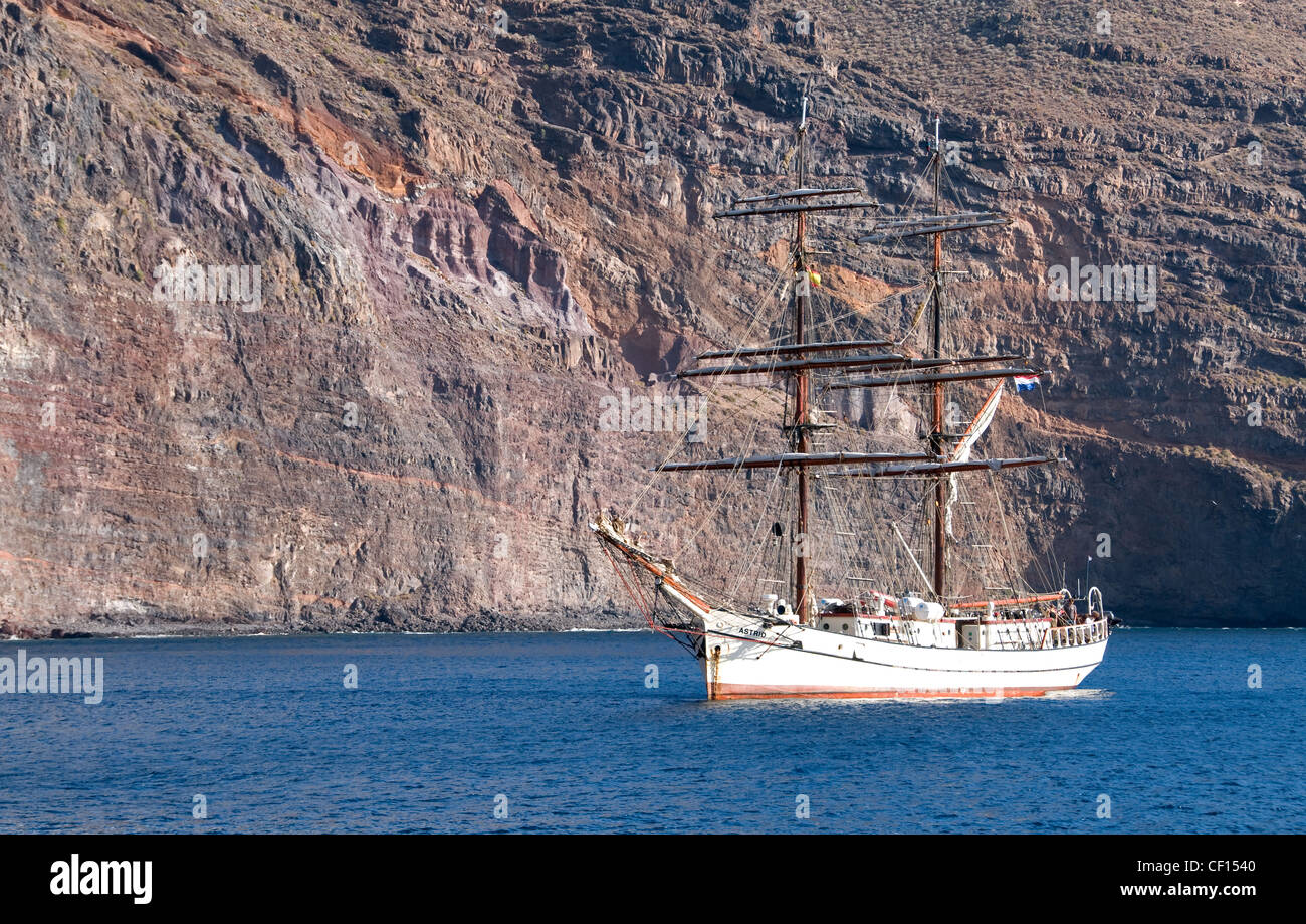 Tall ship Astrid anchored off La Gomera, Canary Islands Stock Photo - Alamy