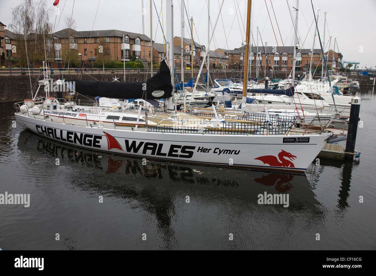 Challenge Wales yacht moored in the harbour, Cardiff Bay Stock Photo ...