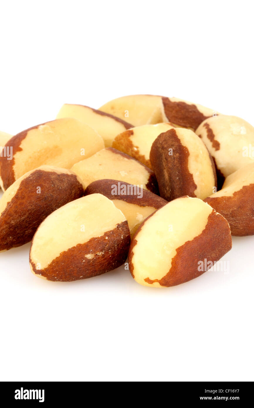 fresh organic brazil nuts on white background shallow D.O.F Stock Photo ...