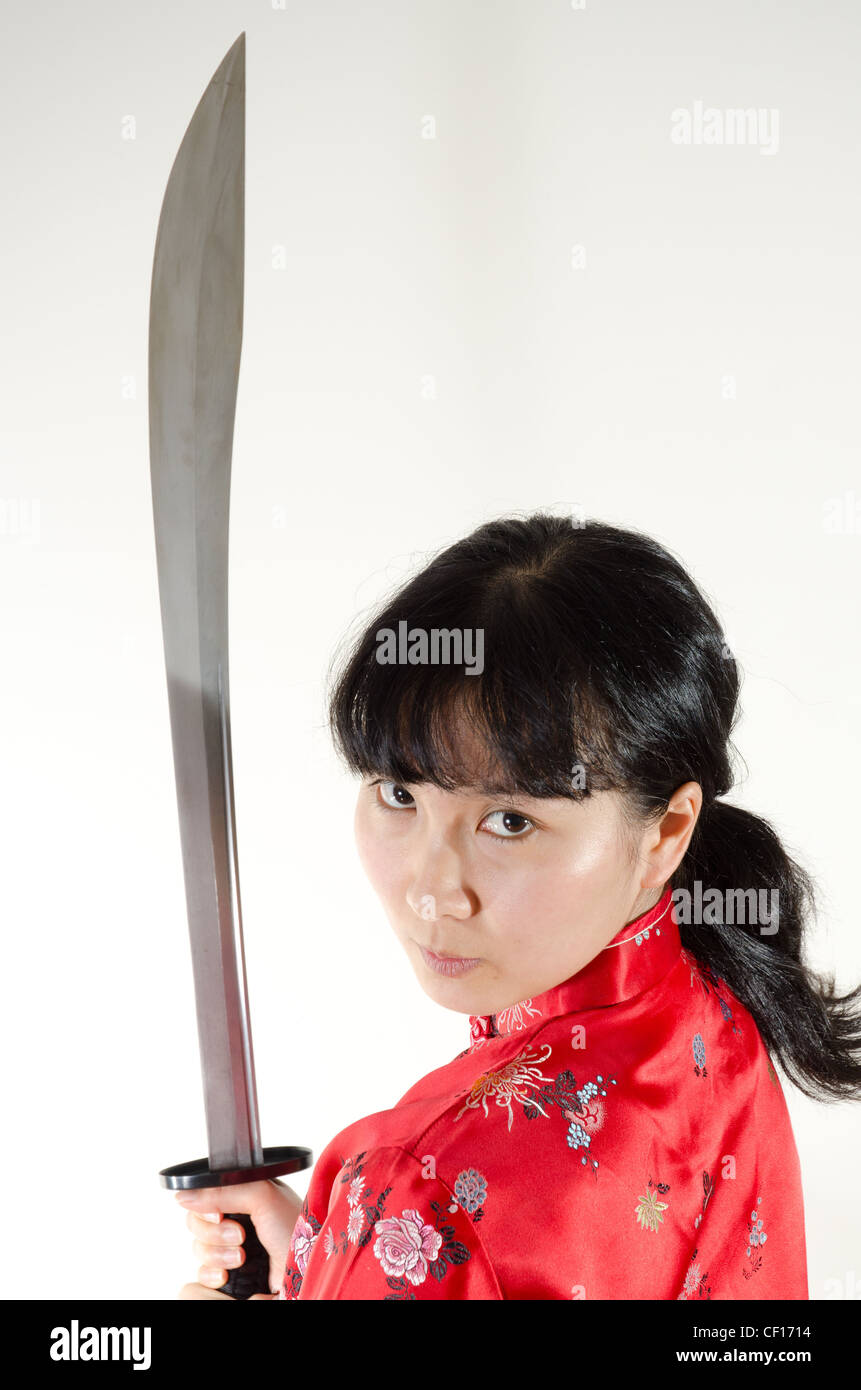Girl with sword side on Stock Photo - Alamy