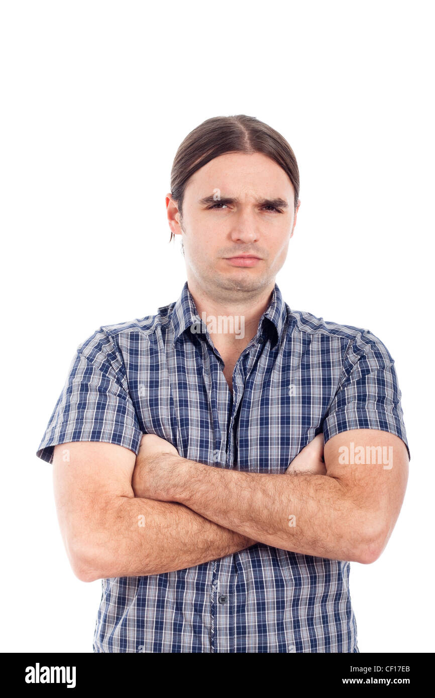 Portrait of suspicious young man, isolated on white background Stock ...