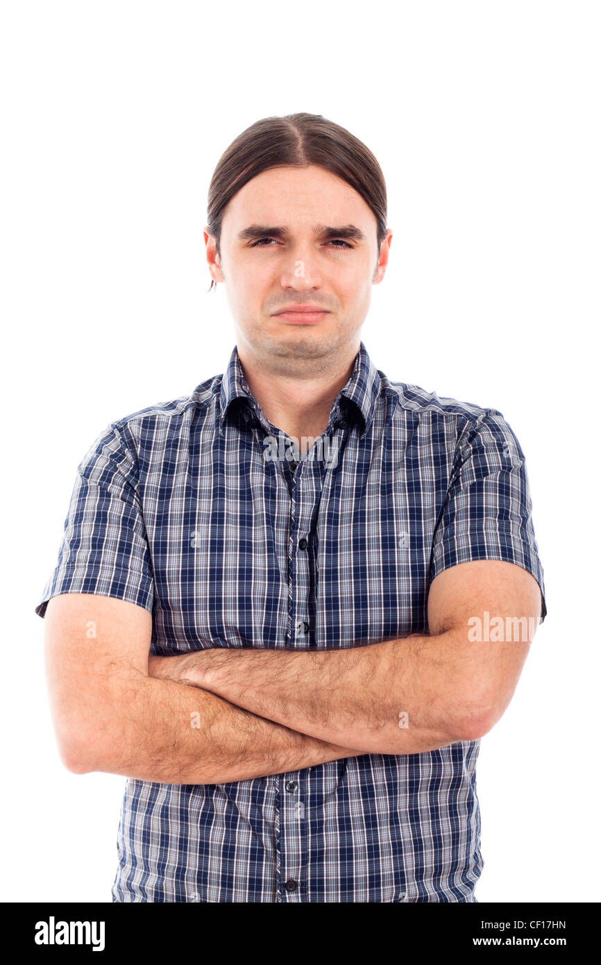 Photo of young unhappy sad man, isolated on white background Stock ...