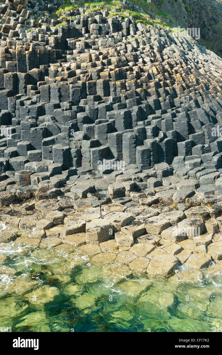 Hexagonally jointed basalt columns beside Fingal's cave on the Isle of ...