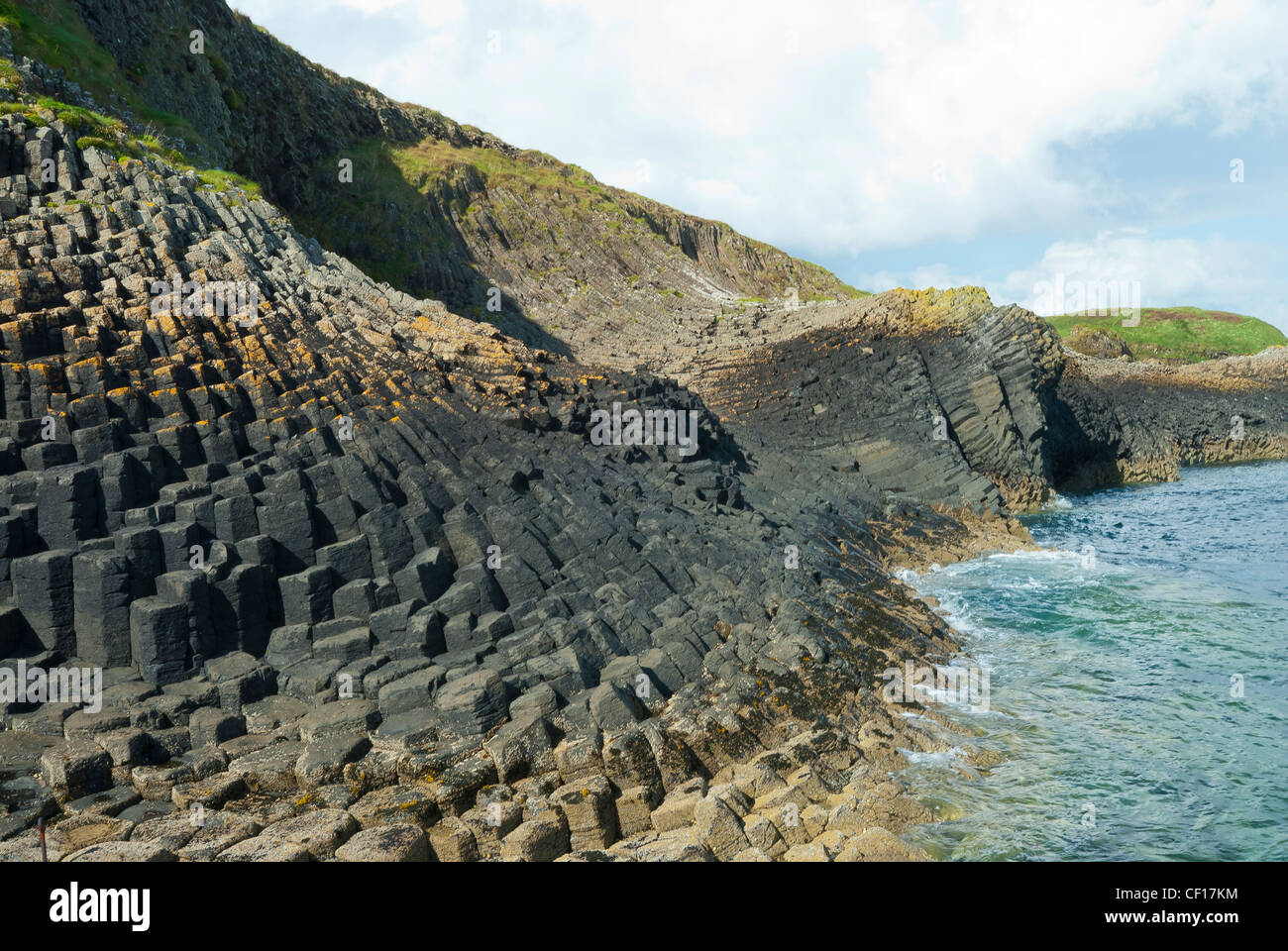 Hexagonally jointed basalt columns beside Fingal's cave on the Isle of ...
