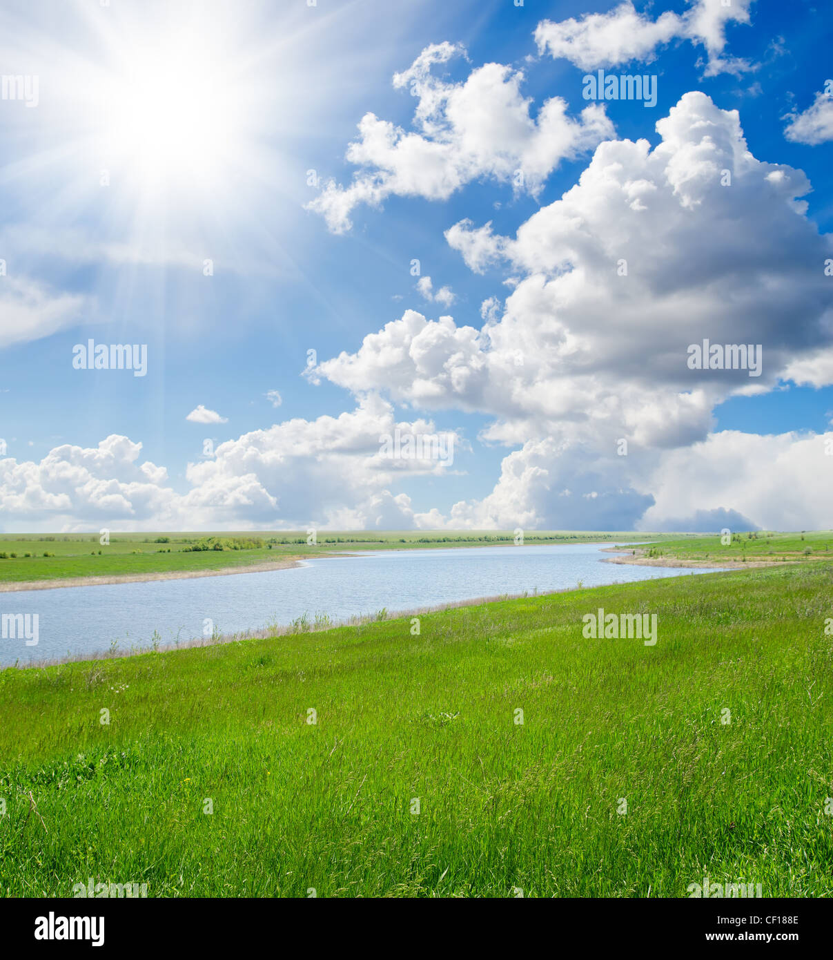 sun over river Stock Photo - Alamy