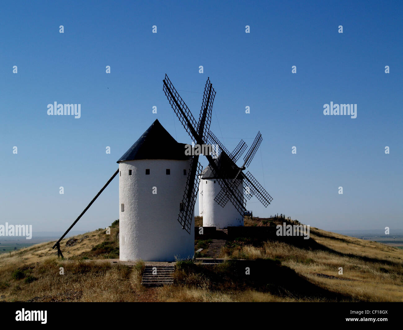Traditional Spanish windmills at Alcazar de San Juan, Castile, Spain ...