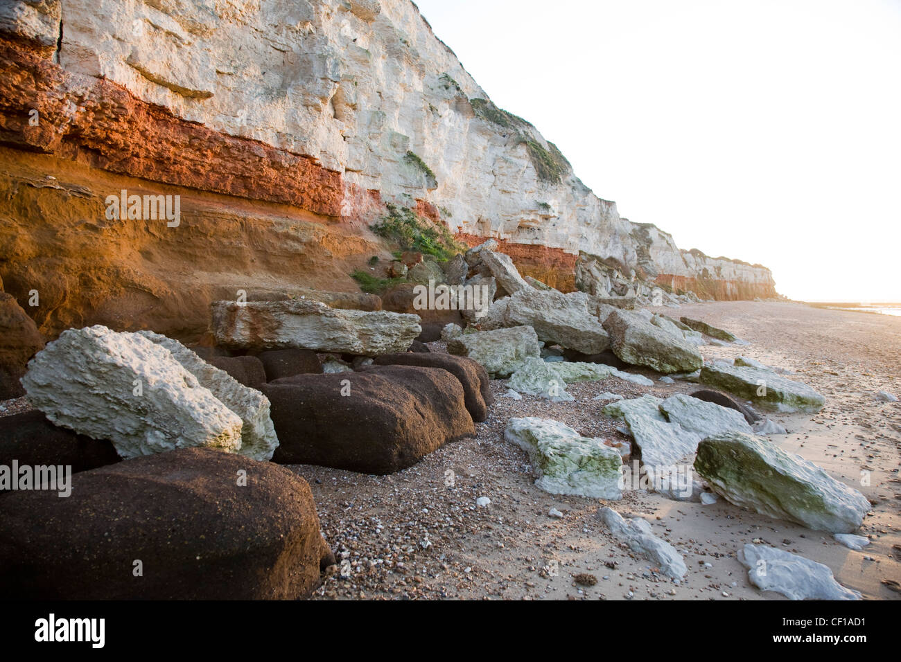 Cliffs made of red and white layered sedimentary rock with horizontal ...