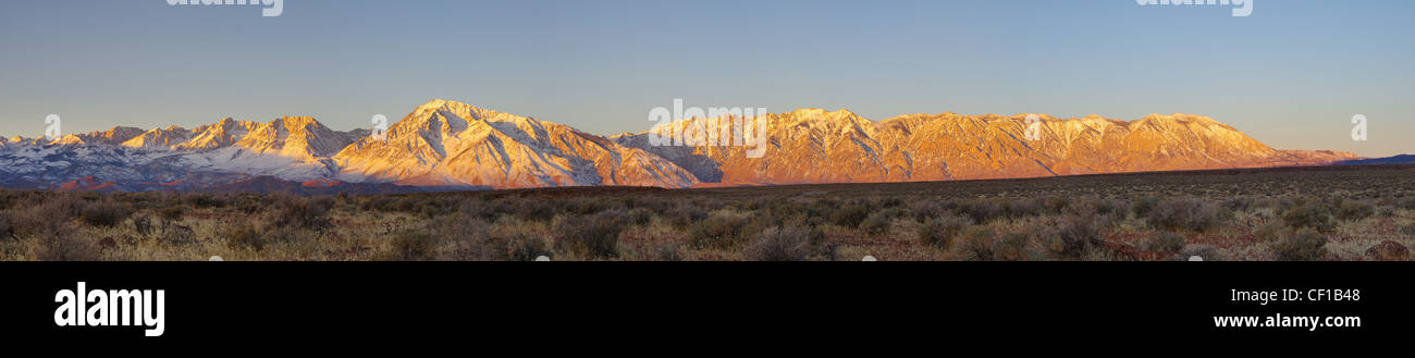 Eastern Sierra sunrise panorama from the volcanic tableland near Bishop ...