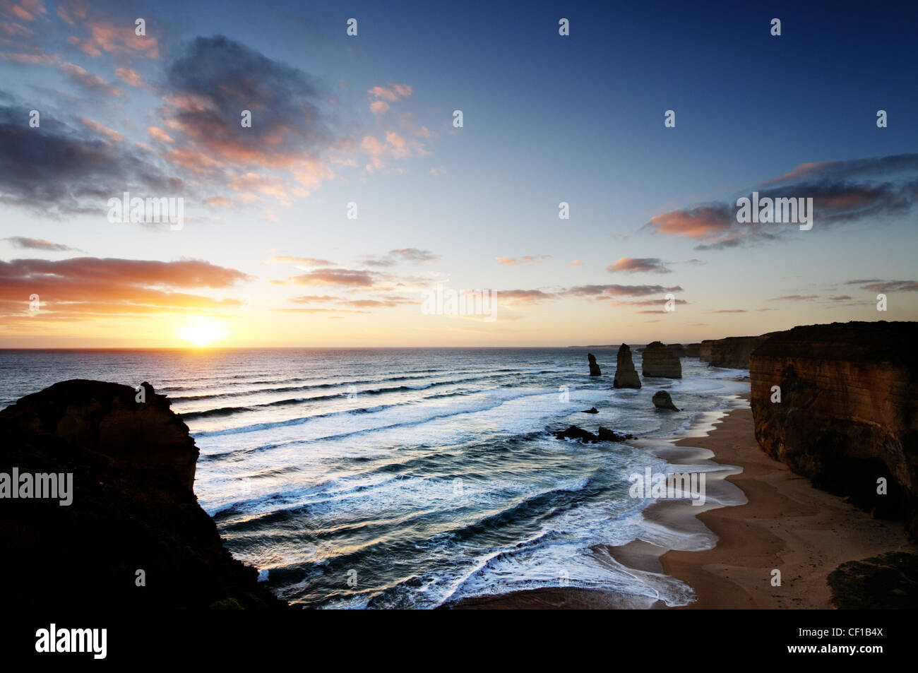 The Twelve Apostles at sunset, Great Ocean Road, Australia Stock Photo ...