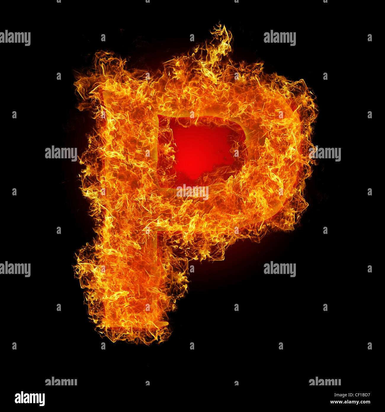 Fire letter P on a black background Stock Photo - Alamy