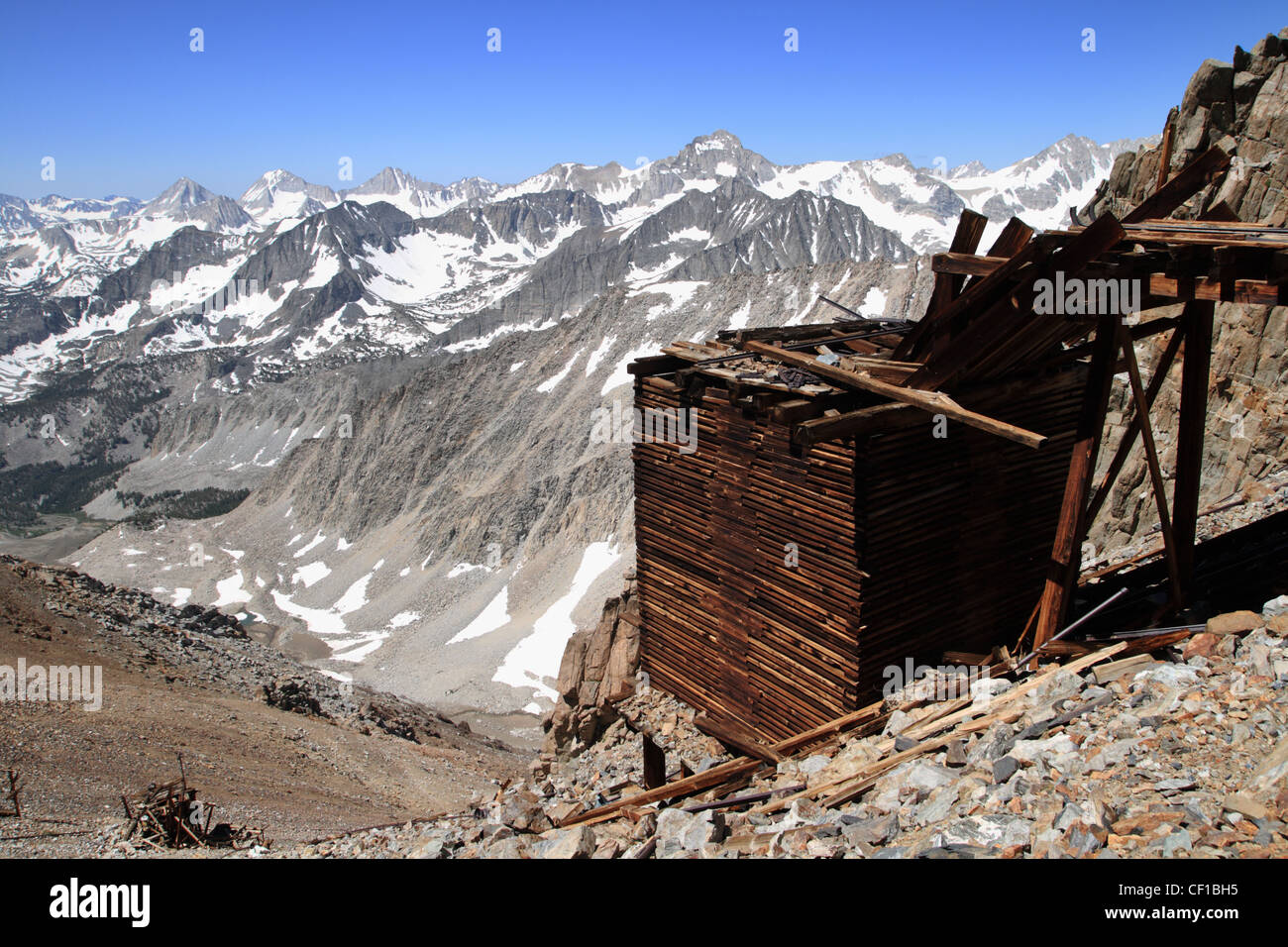Mountain mine ruins of the Morgan mine in the Sierra Nevada Mountains ...