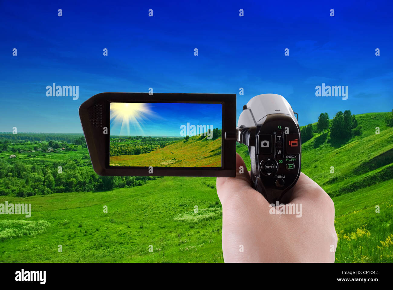 summer landscape of green valley recording at camcorder Stock Photo - Alamy