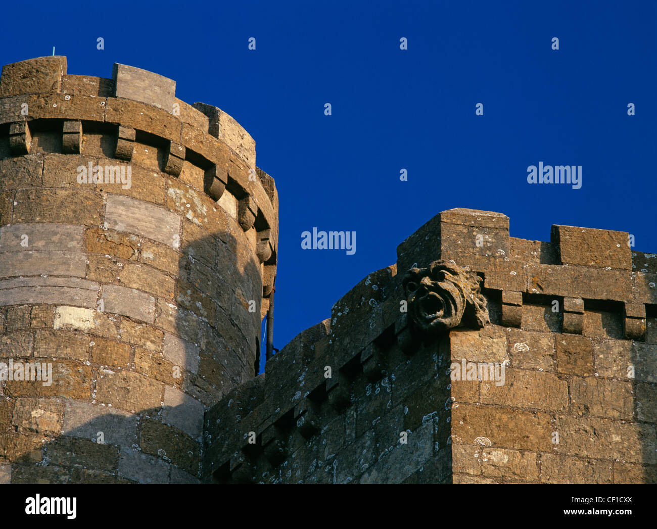 Close up of a gargoyle on Broadway Tower. The tower was the brainchild ...