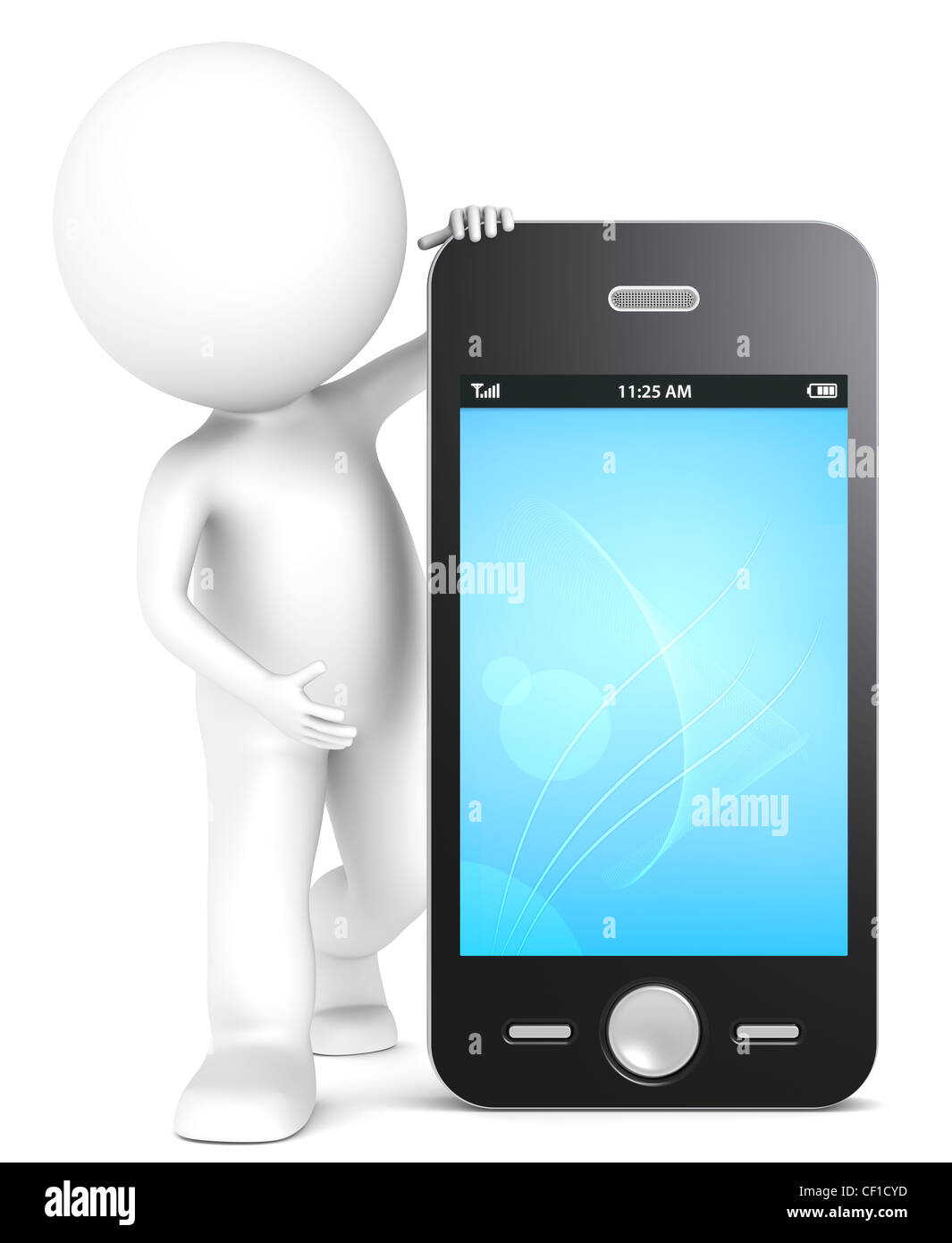 3D little human character with a Smart Phone. Blue Light Screen. People ...
