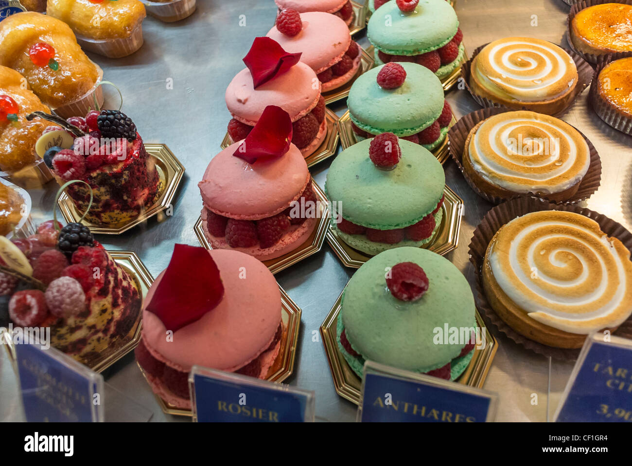 Paris France Close Up French Bakery Shop Stohrer Detail Cakes On