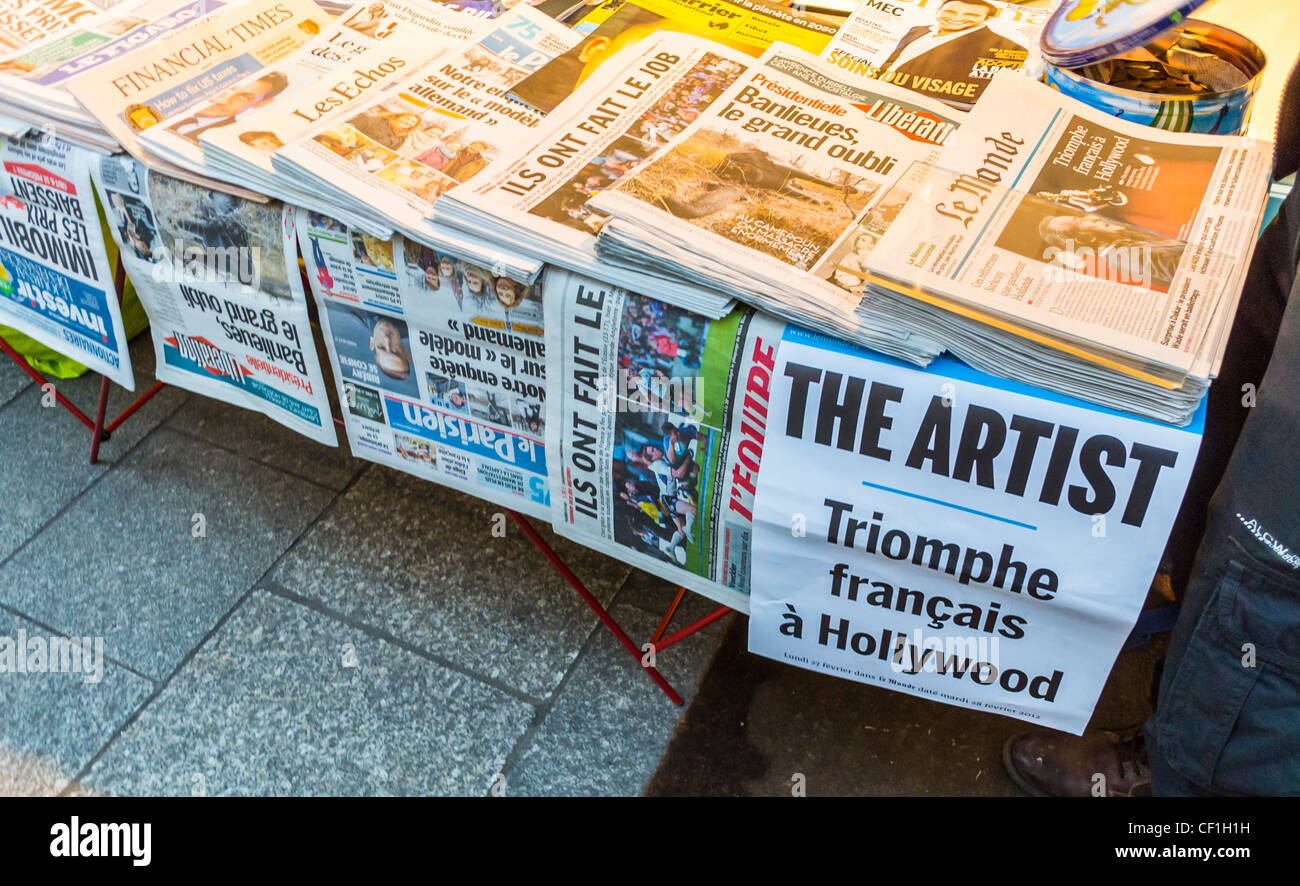 Paris, France, French Media, Newspaper Kiosk Stand on Street Vendor ...