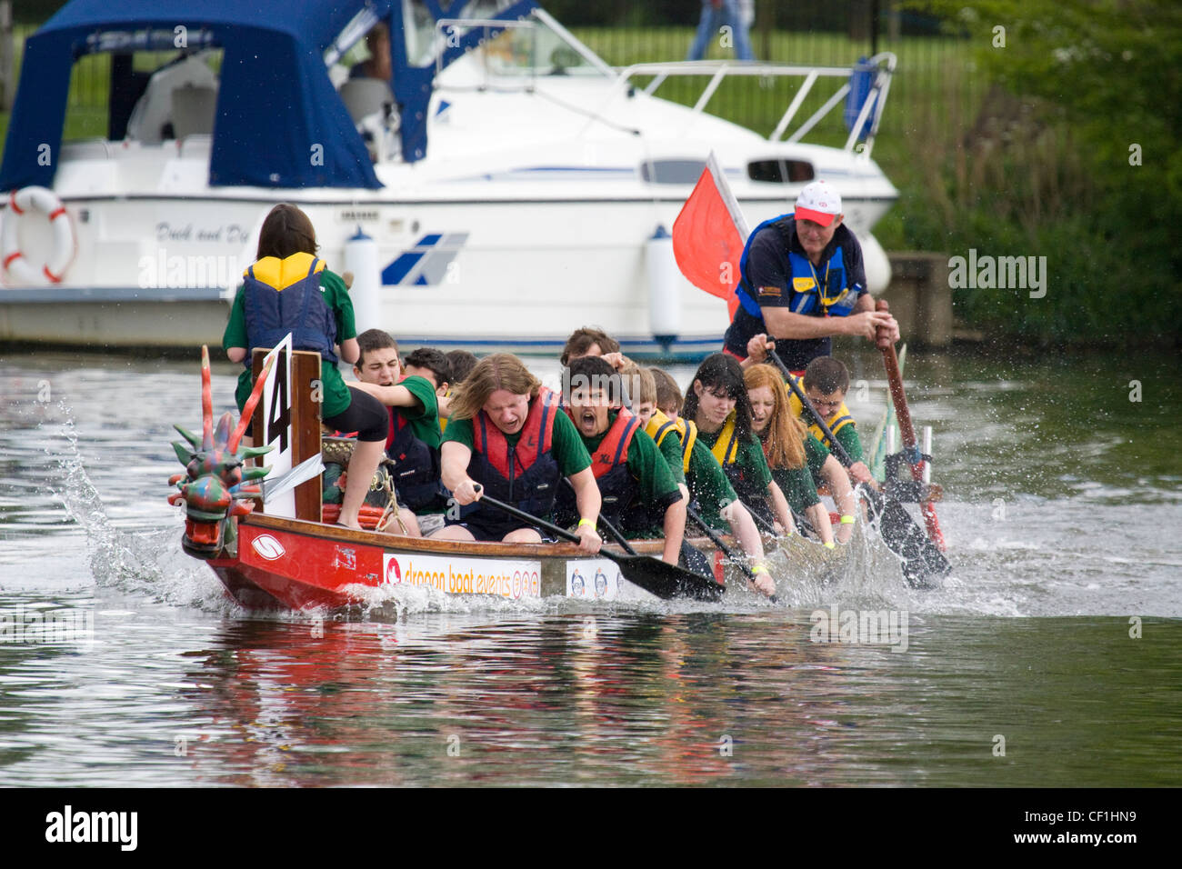 Dragon boat racing at the annual fund raising event on the River Thames ...