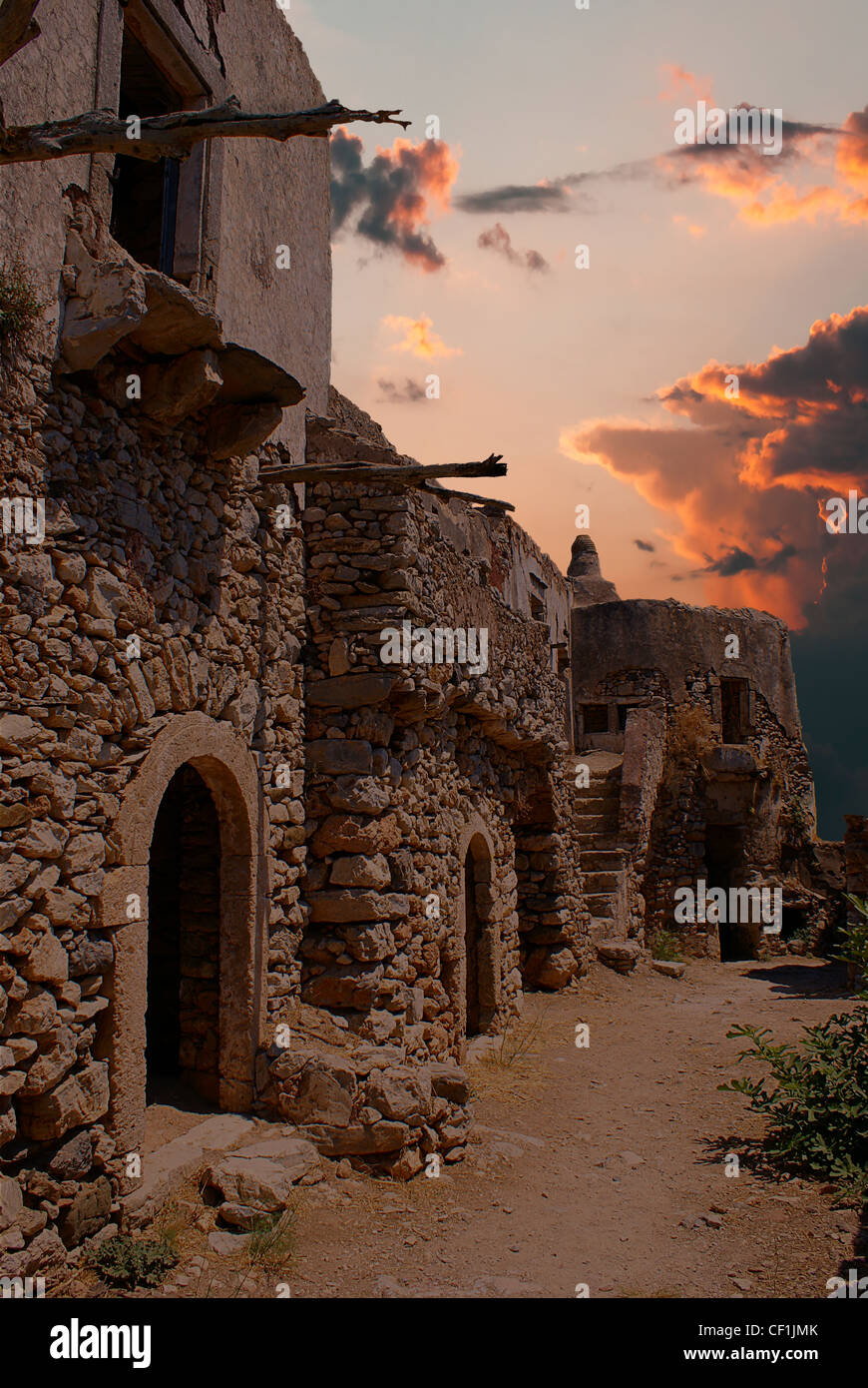 Sunset behind the old venetian castle, Greece Stock Photo - Alamy