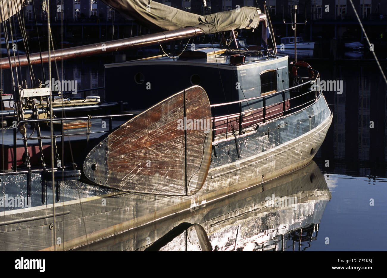 Detail of traditional Dutch boat. Amsterdam, The Netherlands Stock ...
