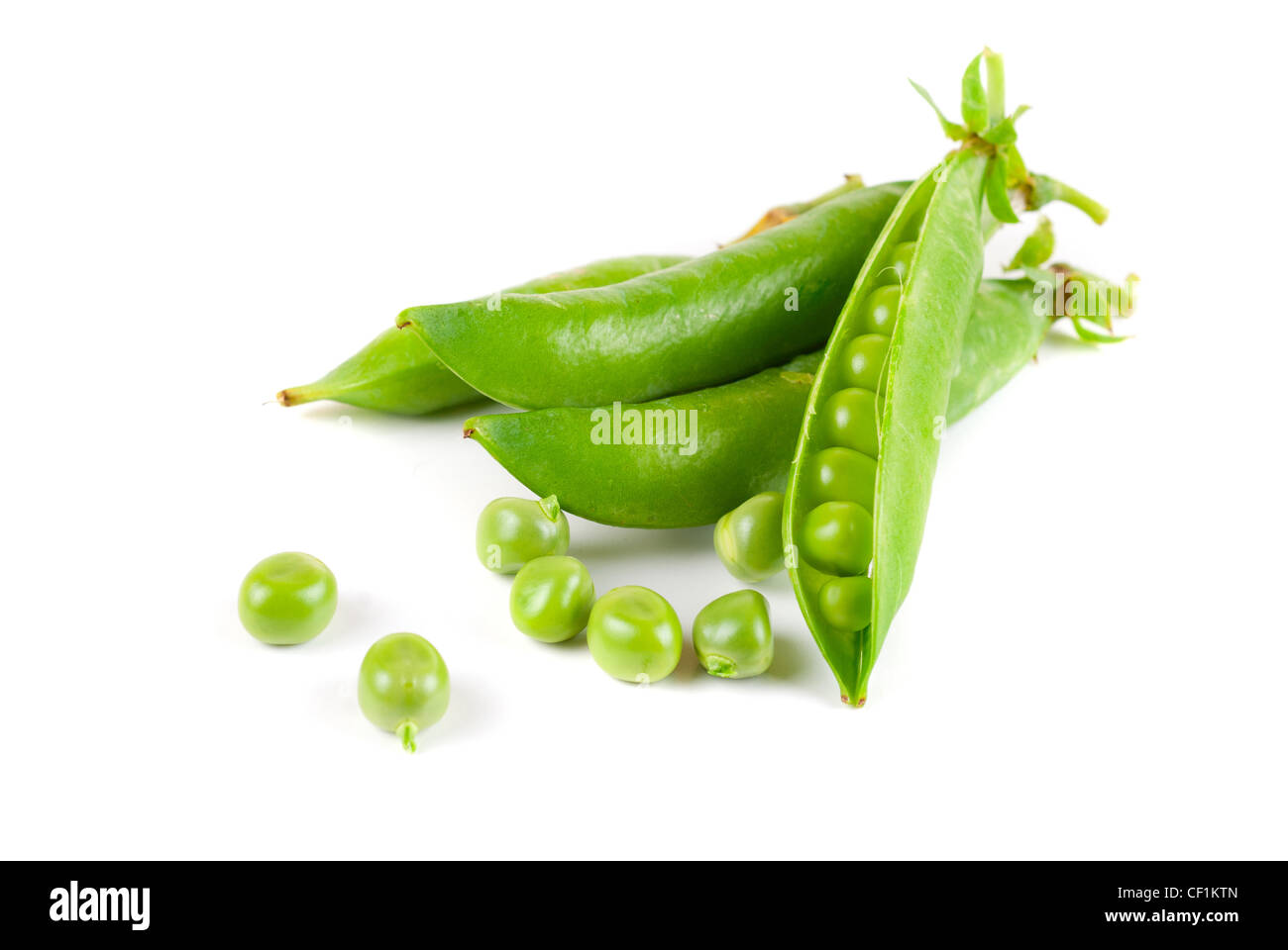 Ripe pea vegetable with green leaf isolated on white background Stock ...