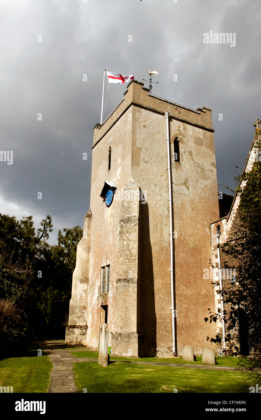 St Mary's Church Tower Selborne, Hampshire UK in strong sunlight from ...