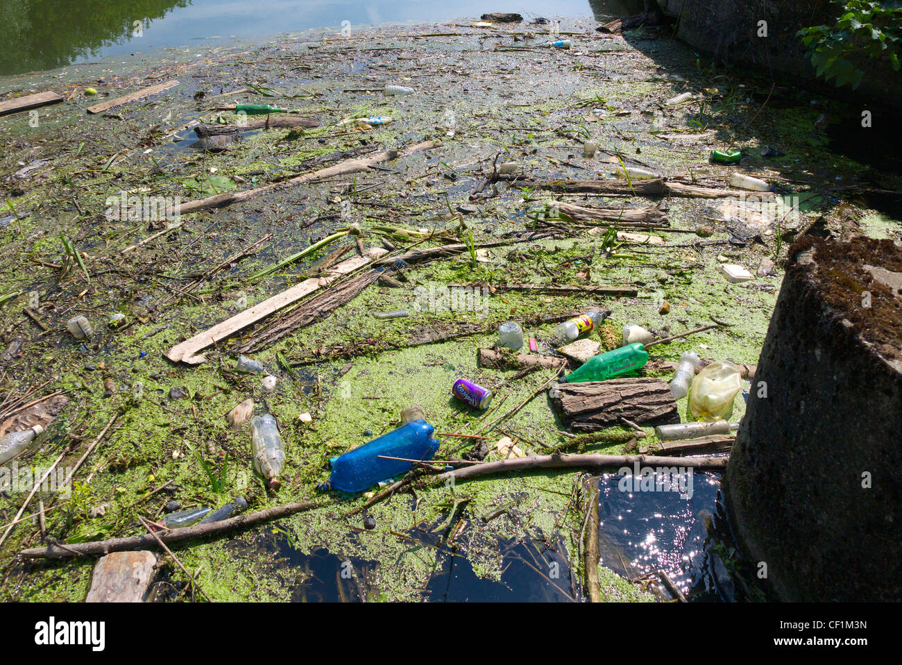 Rubbish floating in the River Thames at Abingdon Weir Stock Photo - Alamy