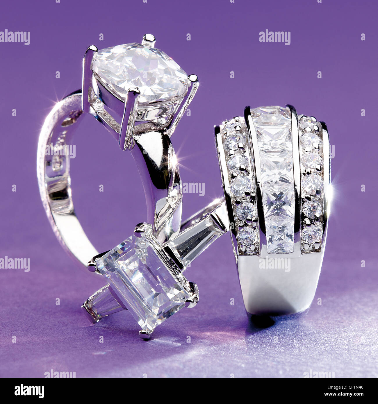 A still life shot of diamond engagement and wedding rings Stock Photo ...
