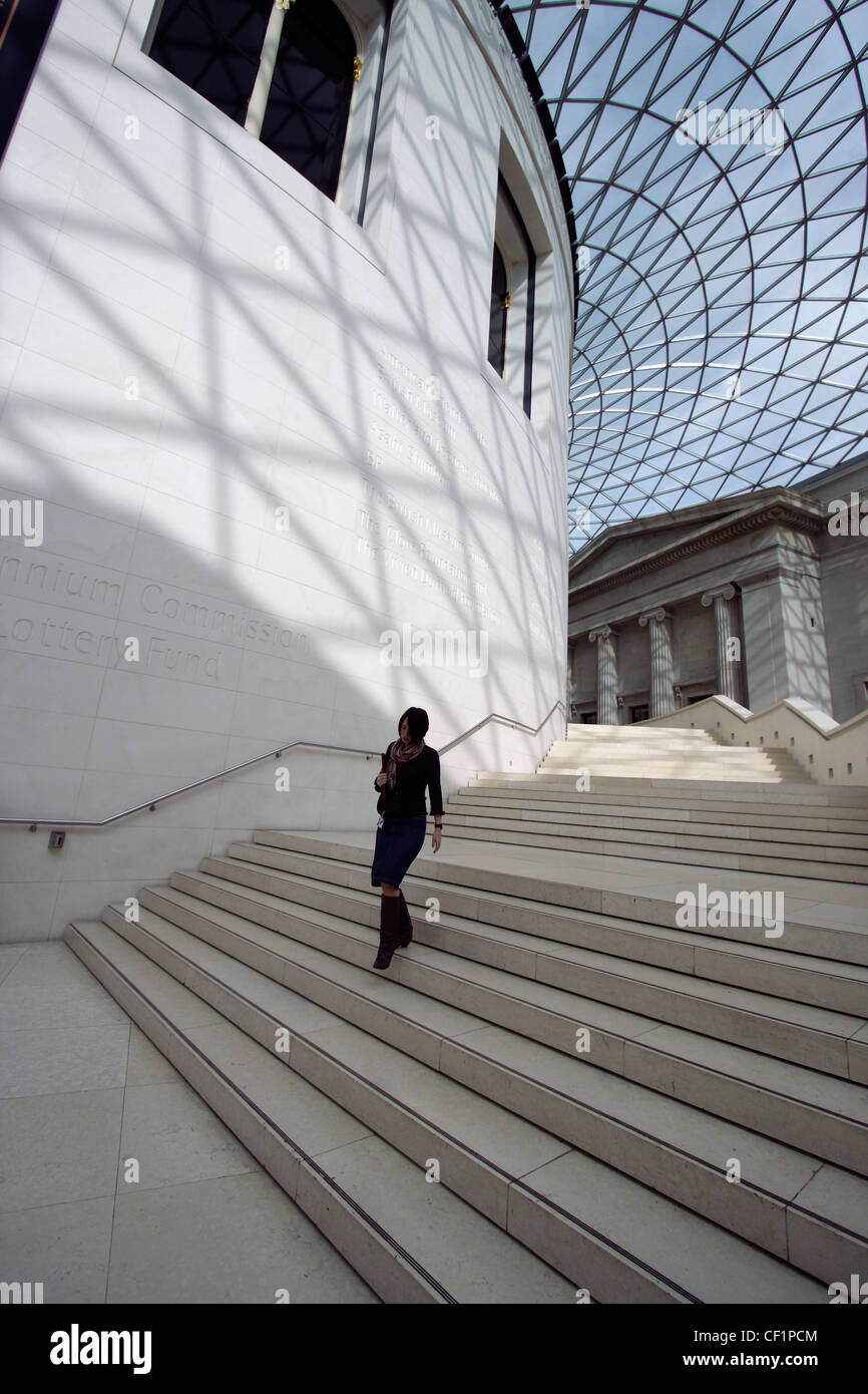 A woman walking down steps by the original British Museum Reading Room ...