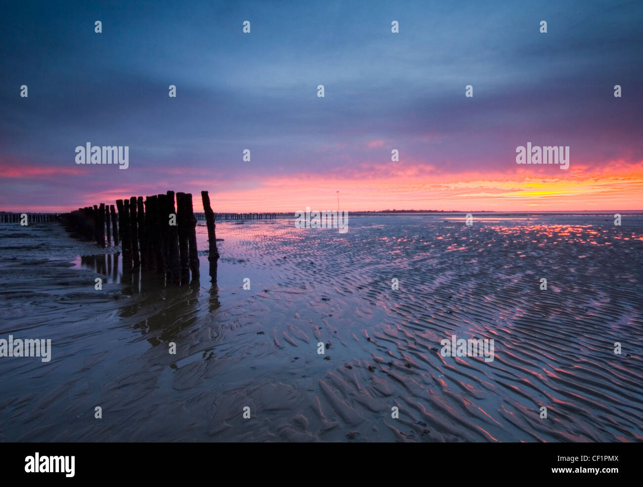 East Mersea at sunrise. Mersea Island lies between the estuaries of the ...