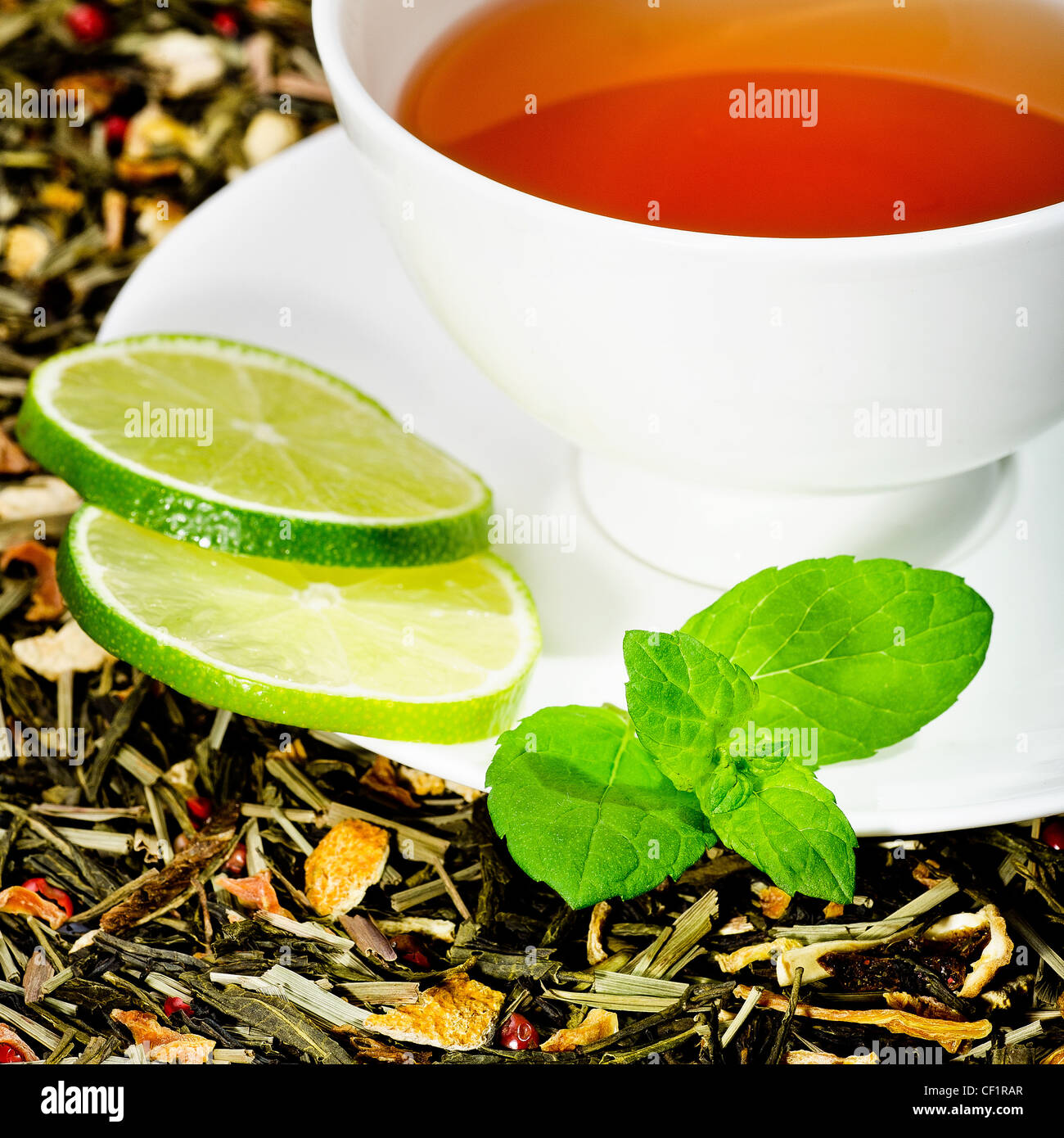 hot tea cup with lime and fresh mint Stock Photo - Alamy
