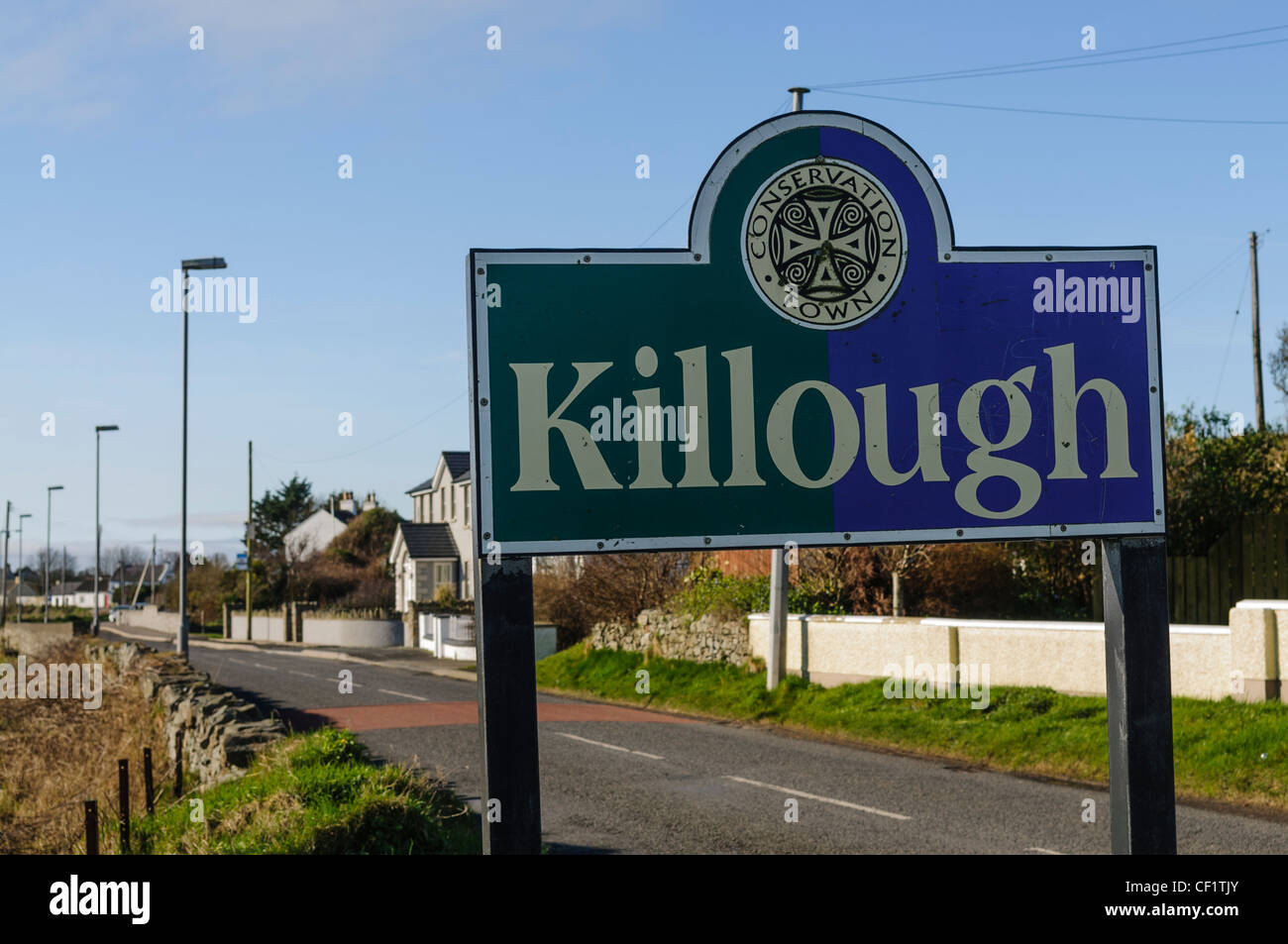 Road sign welcoming visitors to the County Down village of Killough ...