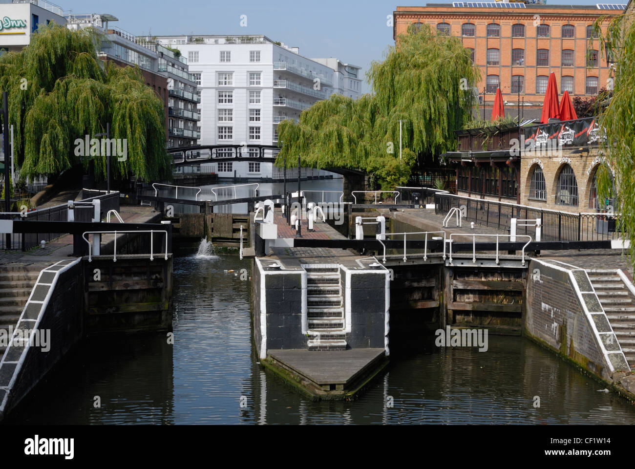 Camden lock. The lock gates are adjacent to the market and allow boats ...