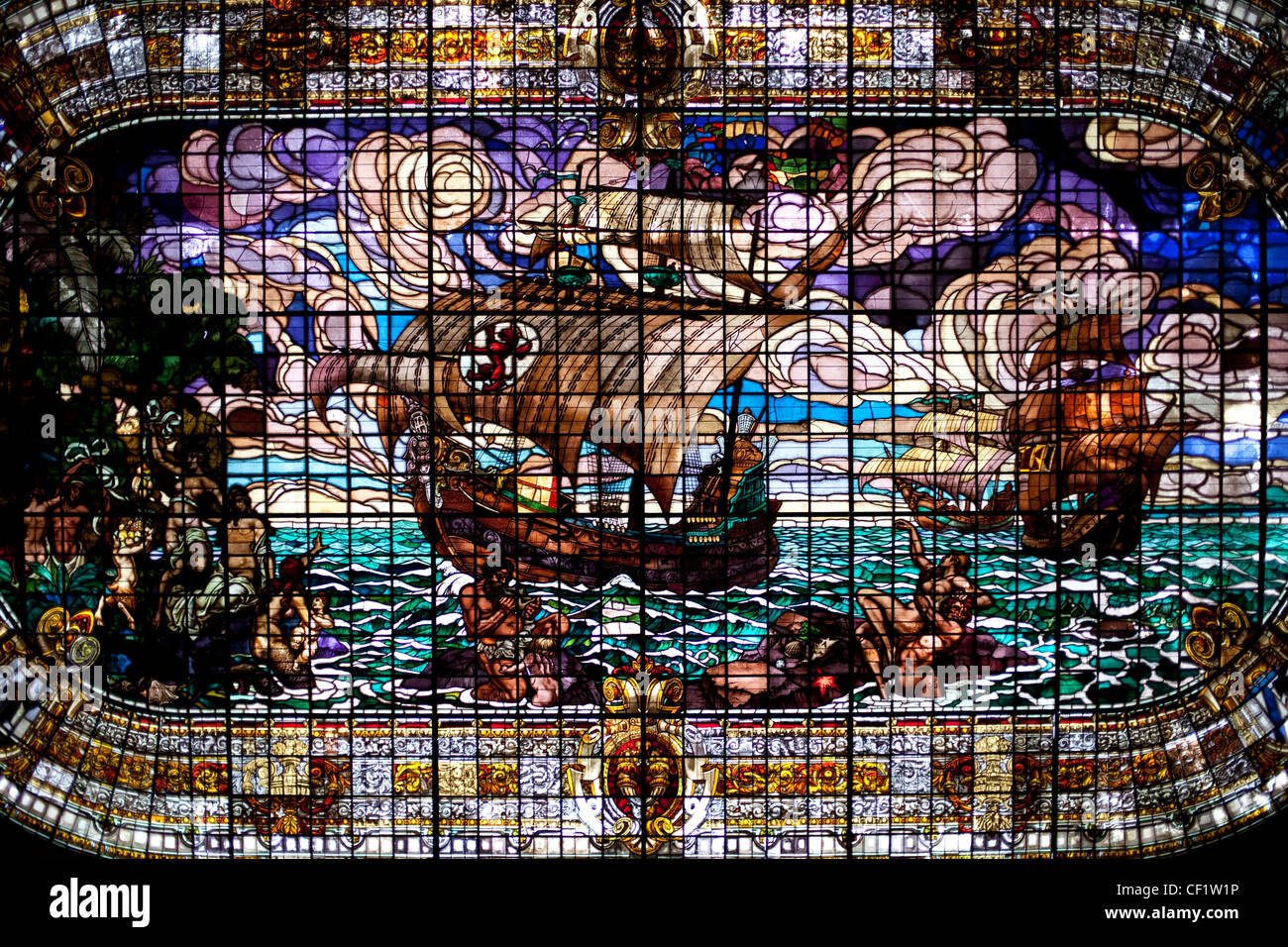 Stained glass ceiling in the Palacio del Centro Asturiano, Havana, Cuba ...