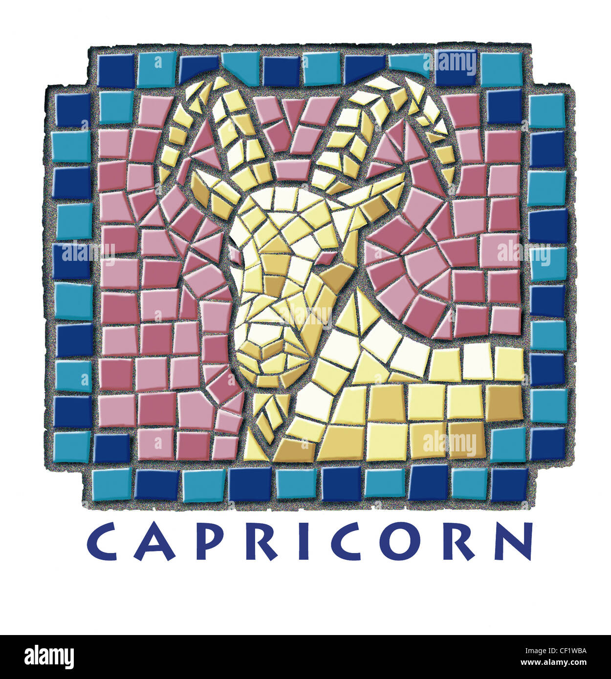 Star sign Capricorn Mosaic illustration of golden billy goat horns and ...