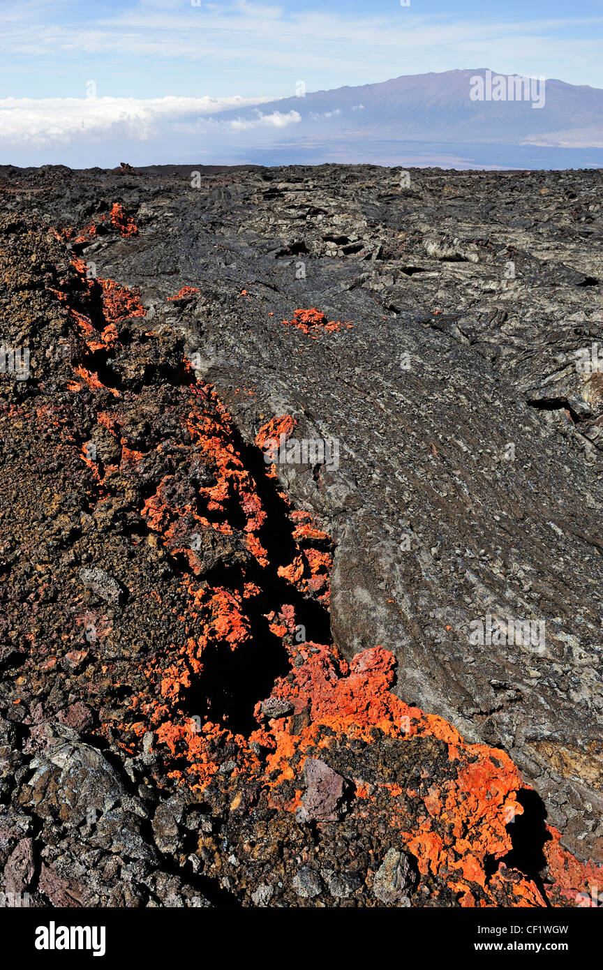 Cooled lava on Mauna Loa overlooking Mauna Kea in the background, Big ...