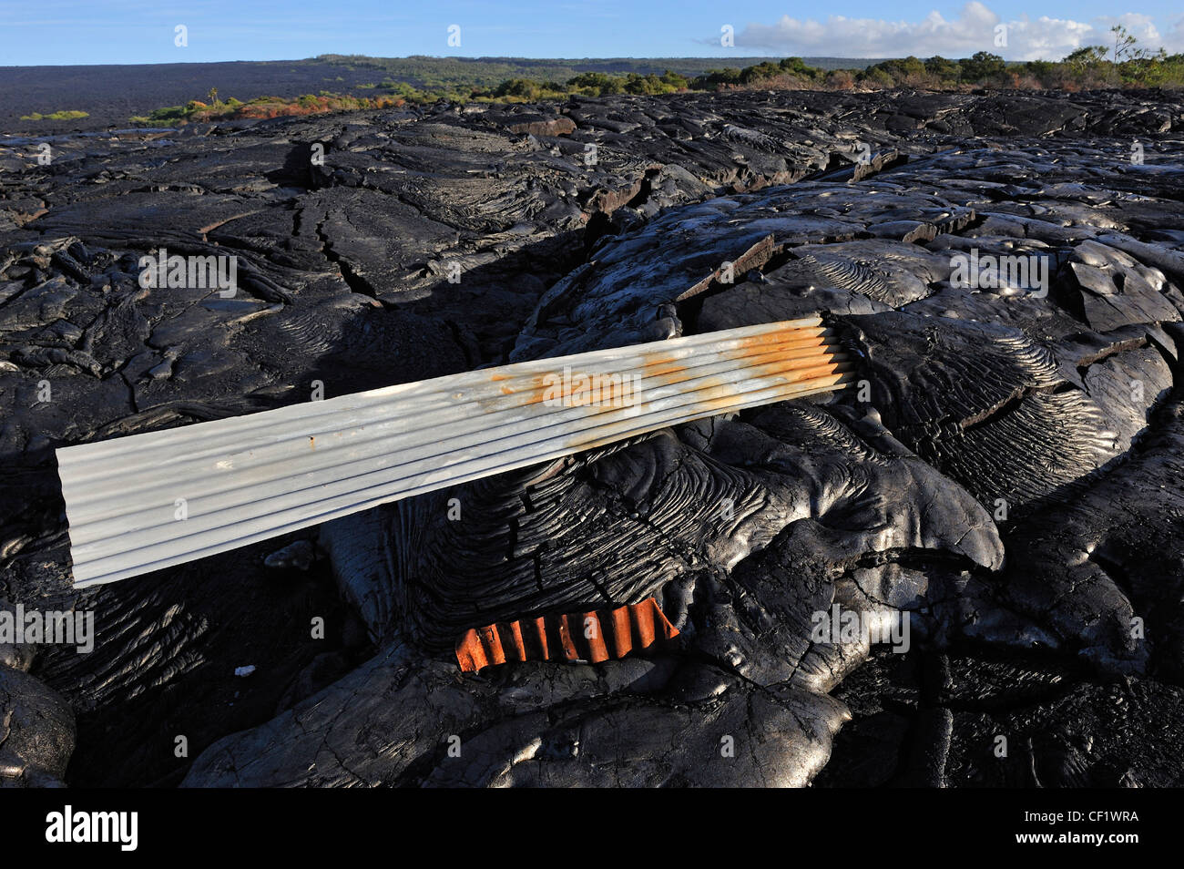 Sheet metal trapped in cooled pahoehoe lava, Kilauea Volcano, Big ...